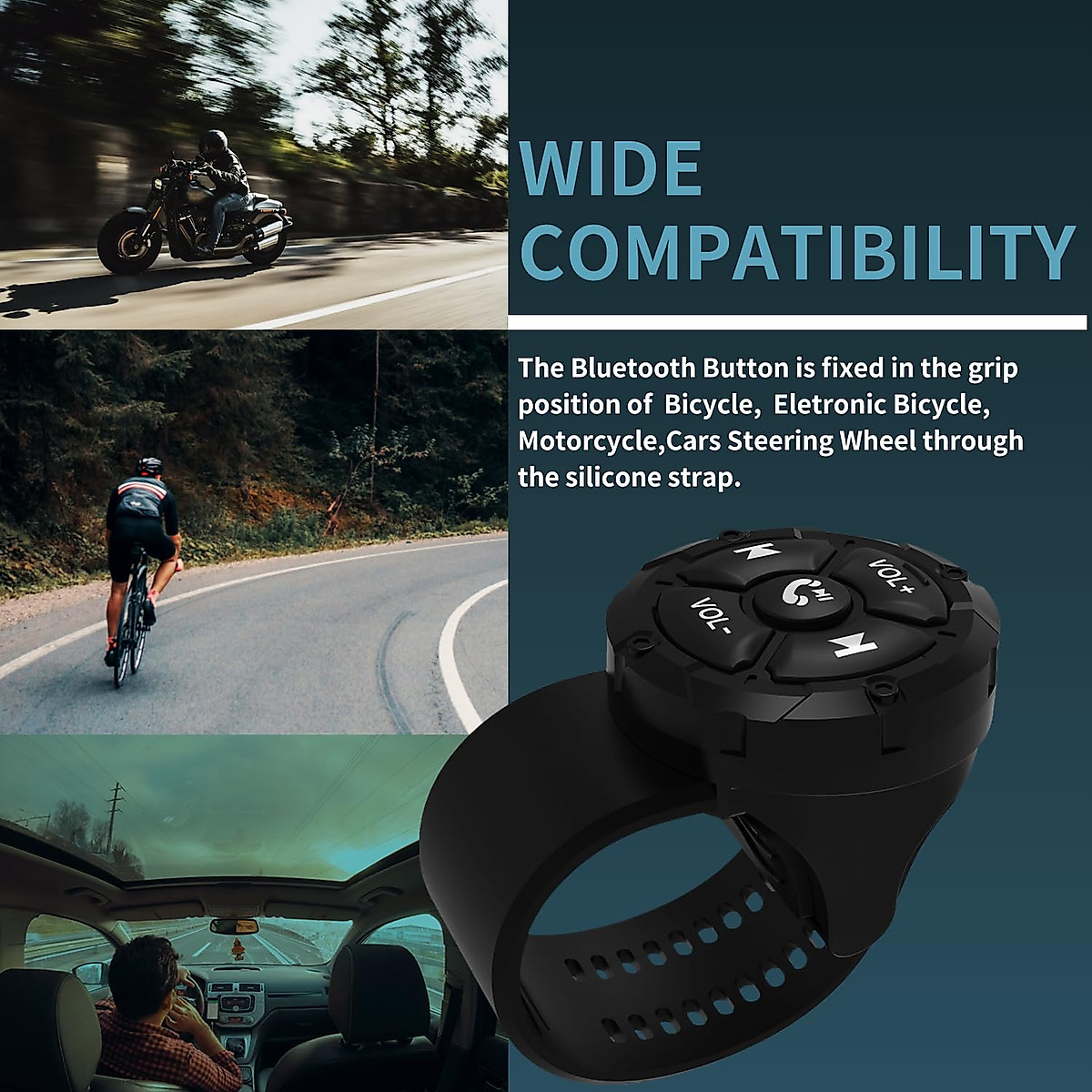 Jaesien Bluetooth Media Button Remote,Waterproof Wireless Music Controller for Car Bike Motorcycle,Steering Wheel Control Button Compatible for iPhone/Android Phone Black