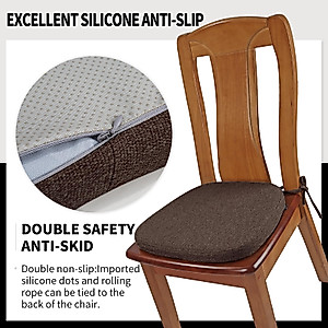 SINOSSO 4 Pack Pure Memory Foam Chair Cushions for Dining Chairs, Original Linen 16" U-Shape Comfortable Kitchen Chair Pads, Removable Slip Resistant Seat Cushions (Set of 4, Dark Brown)