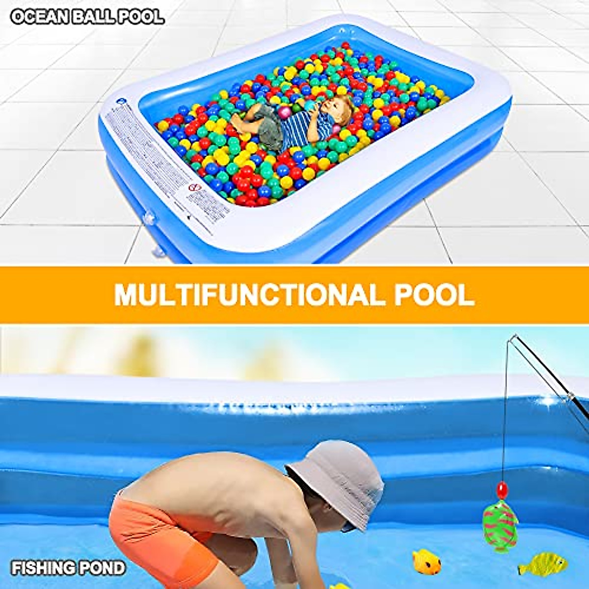 ACETOP Swimming Pool, 102 inch X 68 inch X 20 inch Full-Sized Family Blow up Pool, Thick Wear-Resistant Big Above Ground, Garden, Backyard Water Party (0265)