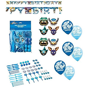 Amscan Skylanders Birthday Party Supplies Bundle Pack Includes 8 Party Paper Masks, 1 Happy Birthday Banner, 48 Piece Party Pack, 6 Latex Balloons