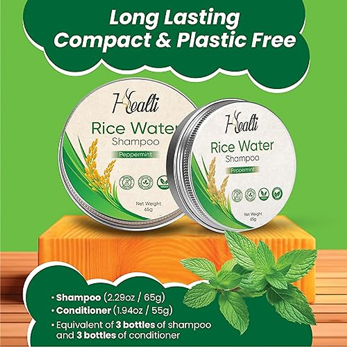 Healti Rice Water Shampoo and Conditioner - Rice Water for Hair Growth Moisturizing, Dry Damaged Hair, Vegan, pH Balance | Thickening Formula for Hair Loss Treatment