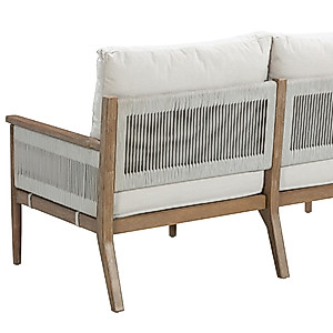 Nathan James Kayden Bohemian Wood Loveseat Sofa, Upholstered Outdoor Seating with Removable Cushion Covers, Solid Acacia Wood Frame, Light Brown