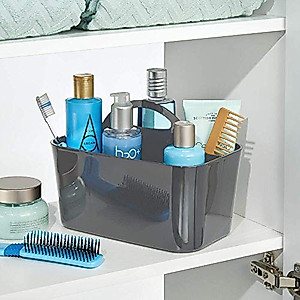 mDesign 2 Piece Combo - Plastic Trash Can & Bathroom Caddy - For Bathroom - Store and Organize Bathroom - Divided Basket Bin with Handle for Bathroom - Set of 2 - Charcoal Gray