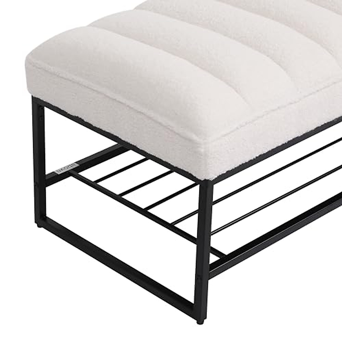 Homaddition Entryway Bench with Shoe Storage, 52" Thickened Cushion Sherpa Upholstered Channel Tufted Ottoman Bench with Shoe Rack, End of Bed Bench for Bedroom (White Sherpa with Shoe Rack)