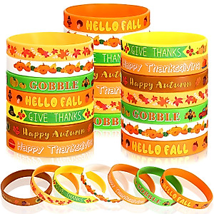 JUNEBRUSHS 42pcs Thanksgiving Party Favors Silicone Bracelets Rubber Wristbands Accessories for Autumn Thanksgiving Kids Adults Party Decorations Stuffers Filler Gift Supplies(7 Designs)