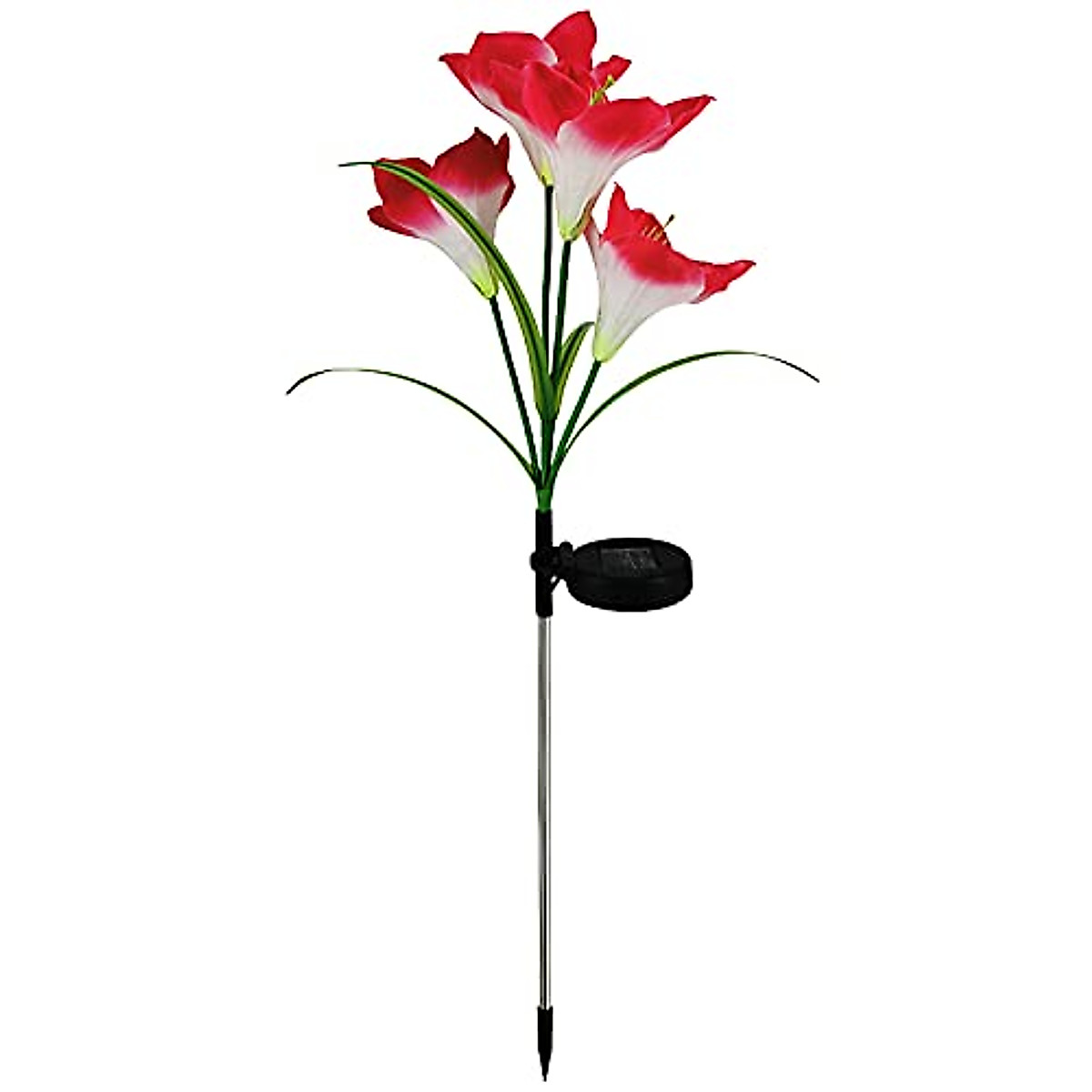 Solar Garden Flower Stake Light for Patio Lawn Pathway Outdoor, Lily Stake Lights, Spring Summer Outside Fairies Garden Accessories Decoration, Waterproof (Red)