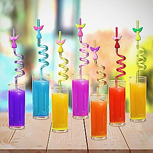 Mermaid Tail Straws Party Favors for Mermaid Birthday Party Supplies,Under The Sea Party Supplies with 2 Cleaning Brush (21+2)
