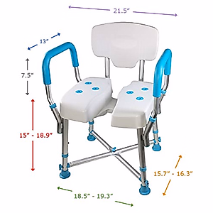 MedGear A-0273A DURA Hygienic Cutout Shower Chair with Back and Arm Rests Including Free Clip-on Shower Head Holder