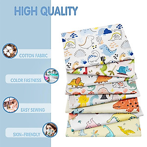 Aubliss 8pcs Fat Quarter Fabric Bundles 100% Cotton 19.6'' x 19.6''(50cm x 50cm) Quilting Cotton Craft Fabric Pre-Cut Squares Sheets for Patchwork Sewing Quilting Crafting(Dinosaur)