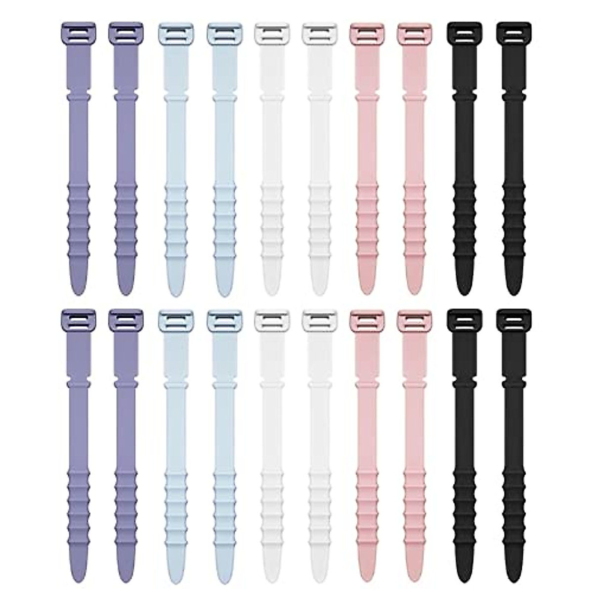 Silicone Zip Ties, Reusable Zip Ties, 20pcs Rubber Cable Ties Straps for Wire Management, Elastic Cable Organizer for Home Office Table Desk. 4.5” Cord Ties in White, Black, Pink, Purple and Blue