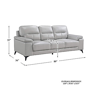 Homelegance 89" Leather Sofa, Silver Gray