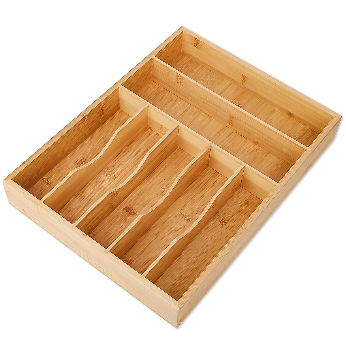 Annmexx 17X13X2.5IN Upgraded Bamboo Kitchens Silverware Organizer, Drawer Organizers, Silverware Drawer Organizers, Utensil Drawer Organizers, 7 Slots Extra Deep Grooved Divider