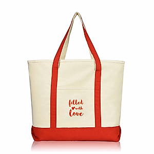 DALIX Filled With Love Cute Cotton Tote Bag in Red