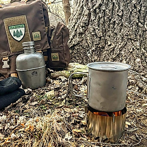 SILVERANT Titanium Ultralight Alcohol Multifuel Stove With Windshield & Cross Stand - For Camping, Backpacking, & Hiking With Drawstring Case (Alcohol Stove with Wind Shield)