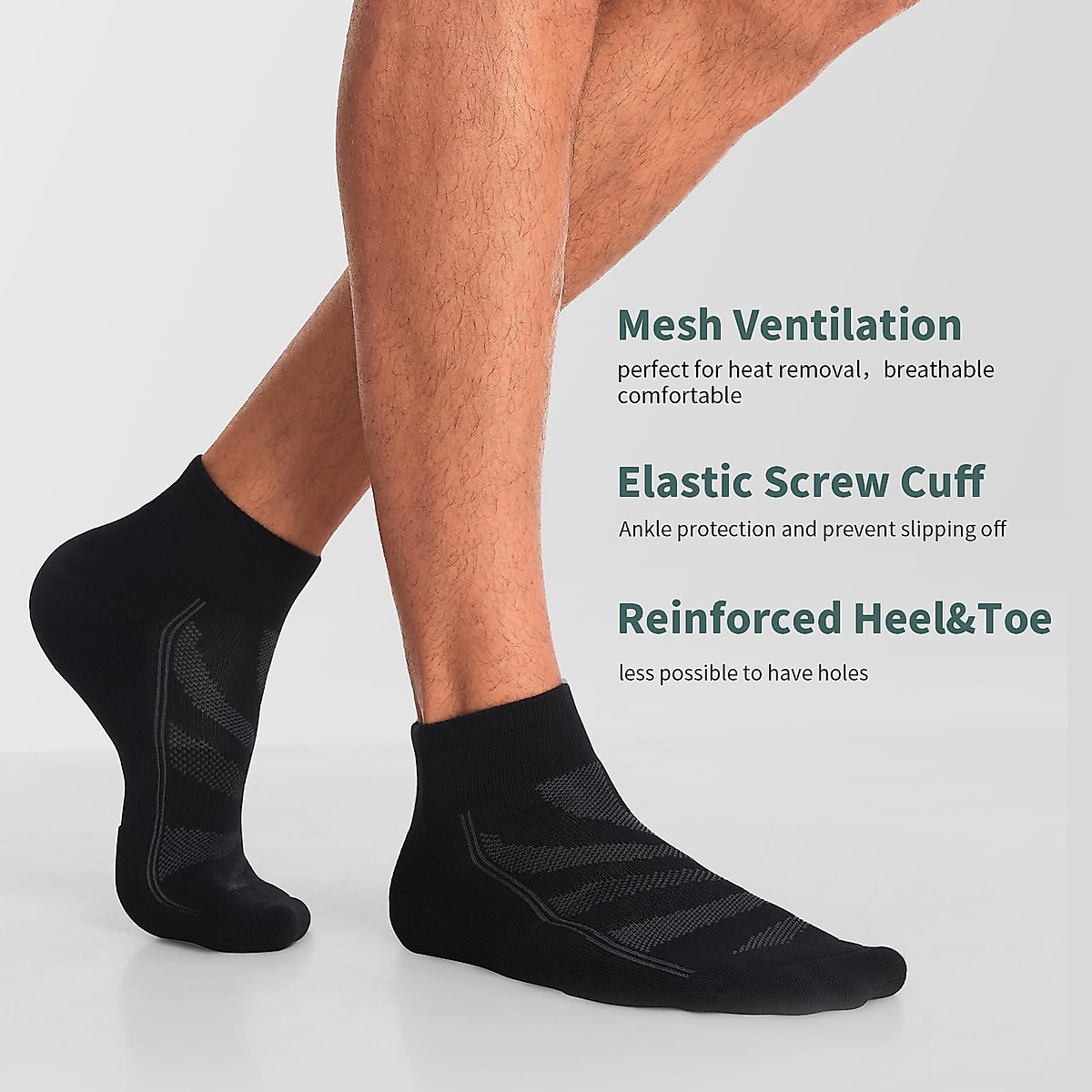 Lapulas Mens Ankle Socks 6 Pack, Black Quarter Socks with Cushion for Running Athletic Sport 13-15