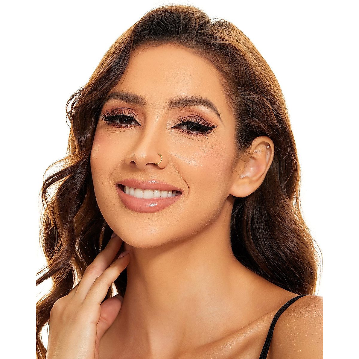 ESLALA 14K Gold Nose Ring Hoop for Women, Thin Nose Piercing jewelry (Gold,3pcs- 8mm 22 gauge)