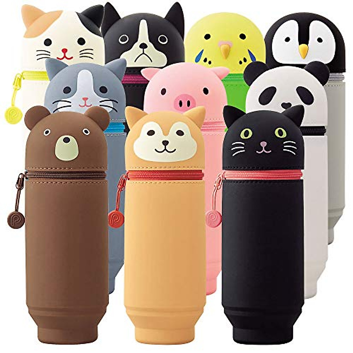 LIHIT LAB Kawaii Japanese Panda Large Stand Up Pencil Case For School Office College, Cute School Supplies, Animal Pen Holder Pencil Pouch Holder Girls, Artist Pencil Case, Panda (A7714-6)