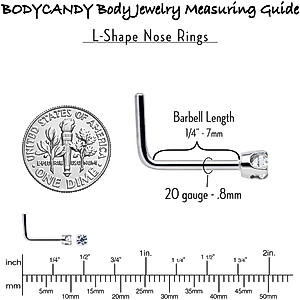 Body Candy Solid 14k White Gold 2mm Clear Cubic Zirconia L Shaped Nose Stud Ring 20 Gauge 1/4"