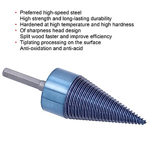 Xinde Firewood Log Splitter Drill Bit, High Speed Steel Log Breaker Reamer, Heavy Duty Twist Firewood Wood Splitter Drill Bit for Electric Drill Machine for Camping Farm Family (42mm Hex Shank)