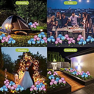 Solar Flower Lights-2 Pack Waterproof Solar Garden Flower Lights with Solar Hydrangea Stake, Solar Decorative Lights for Patio, Courtyard, Garden Lawn (Blue & Rose Red)