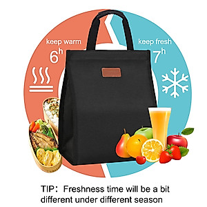 Femuar Lunch Bags for Women,Waterproof Reusable Lunch Tote with Internal Pocket，Black Lunch bag for Work/School/Travel/Picnic