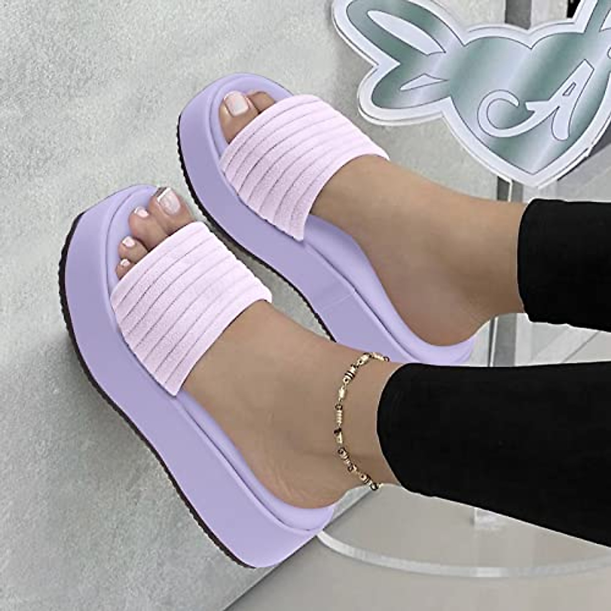 Women Water Sandals Ladies Fashion Summer Solid Color Open Toe Bottom Thick Slippers (Purple, 8)