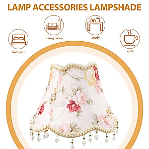 Yardwe Vintage European Lampshade with Flower Pattern Vintage Cloth Art Fringe Bead Lampshade with Tassel Fabric Dome Lamp Shade for Living Room Bedroom E27