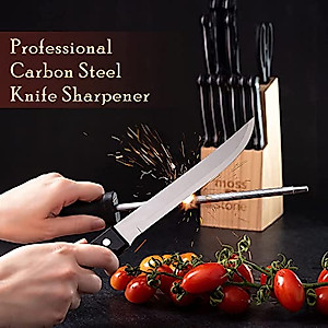Moss & Stone Stainless Steel Serrated Knife Set | Premium Kitchen knives Set With High-Carbon Stainless Steel Blades And Wooden Block Set | Cutlery Knife Set, Kitchen Set. (14 Piece)