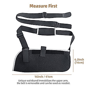 Solmyr Arm Sling for Broken Fractured Bones Elbow Wrist, Adjustable Shoulder Immobilizer & Rotator Cuff Support Brace, Split Strap and Waistband, Universal for Left and Right Arms, Men and Women(M)