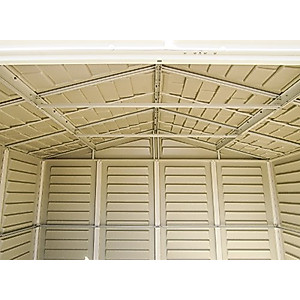 Duramax 0638801402145 Woodbridge Plus 10.5 x 8 Plastic Garden Shed with Foundation Kit & Fixed Window Brown-15 Years Warranty, 10x8, Brown & Ivory