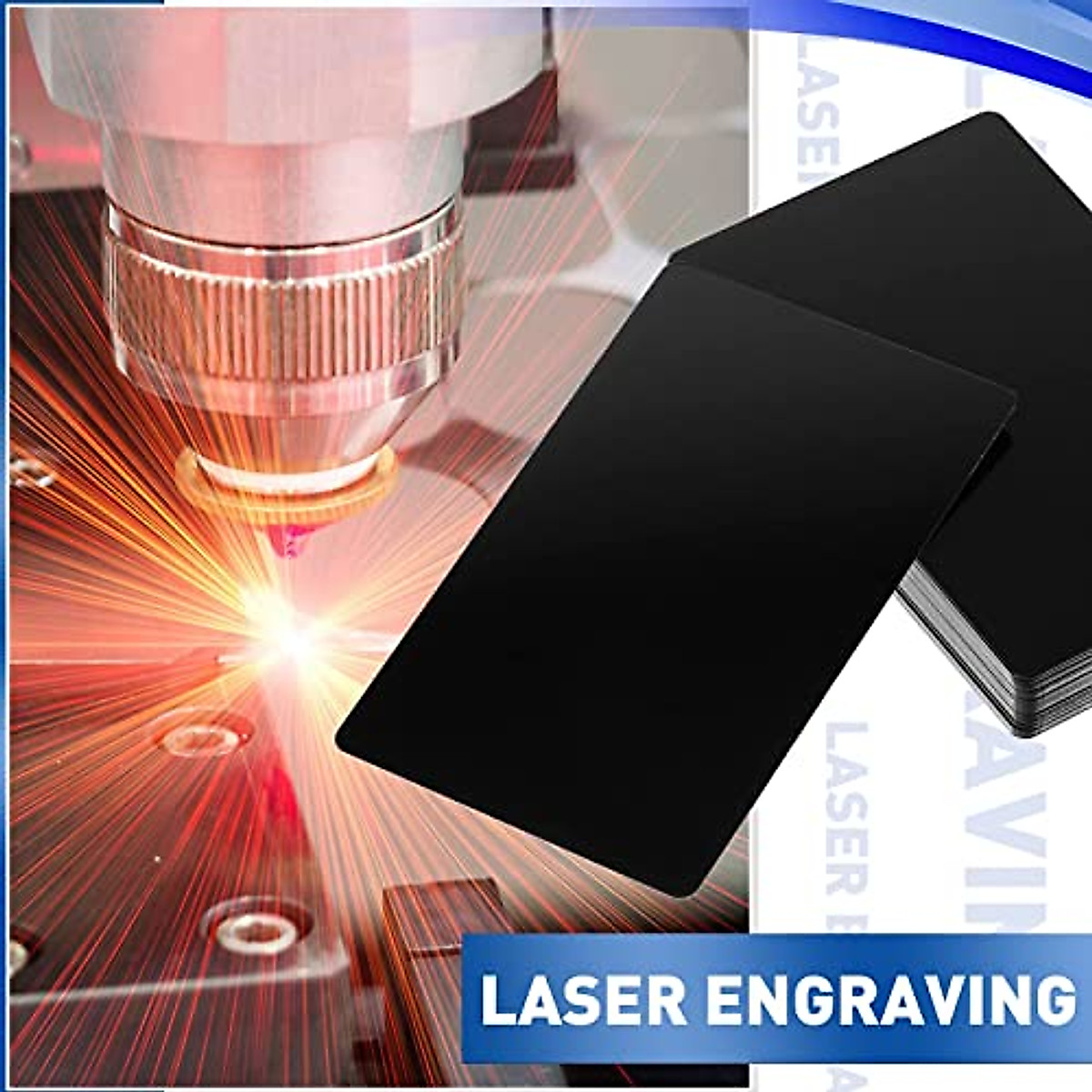 Marspark 300 Pieces Metal Engraving Blanks Multipurpose Aluminum Sheet Aluminum Business Card Blanks for CNC Engraver Laser Engraving DIY Cards, Thickness 0.21 mm/ 0.01 inch (Black)