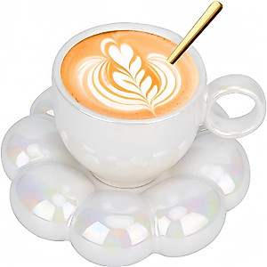 ARISKEY 10oz Ceramic Mug and Saucer Set,Cloud Coffee Mug with Coaster,Ideal for Tea and Coffee,Mothers Day Gift,Christmas Gift,White