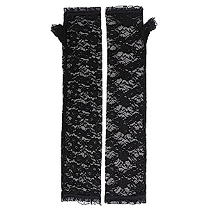 Simplicity Evening Party Wedding Fingerless Elbow Flowers Lace Gloves, Black Floral_Fingerless