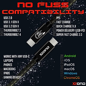 XZOND IF-Certified USB4 Cable 1M – 40Gbps Data Transfer, 240W Charging, 8K Video - MacBooks (M1,M2,Intel), Laptops, USB-C Monitors, iPads, Hubs and Docks