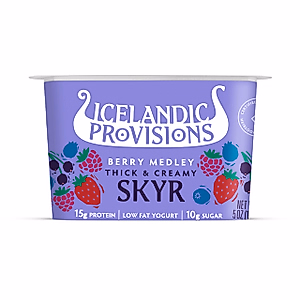 Icelandic Provisions 5.3oz Traditional Skyr Yogurt, Berry Medley, Icelandic Cultured Dairy Product With 15g Protein/Serving | Thick & Creamy Texture | More Protein & Less Sugar Than Yogurt