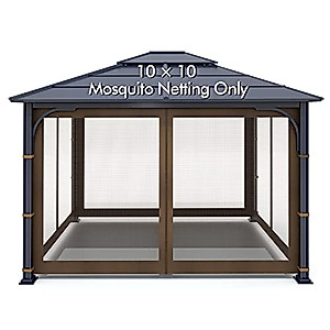 Gazebo Universal Replacement Mosquito Netting - Wonwon Outdoor Gazebo Canopy 4-Panel Screen Walls with Zipper for 10' x 10' Gazebo (Mosquito Net Only) (Brown)