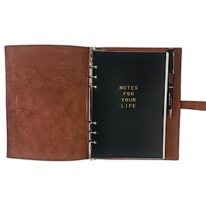 Spiral Genuine Leather Journal Writing Notebook, A5 Leather Cover Notebook for Men and Women, 6 Ring Binder Refillable Diary Notepads,Vintage Leather Business Planner, Personal Organizer (Coffe)