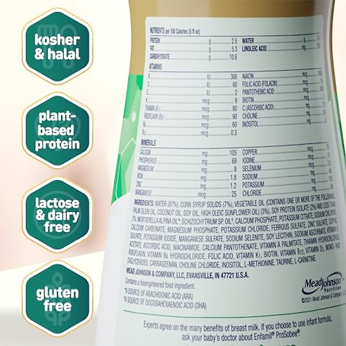 Enfamil Plant based Lactose-free Baby Formula,Ready-to-Feed Bottles, Enfamil ProSobee for Sensitive Tummies, Soy-based, Plant Sourced Protein, Lactose-free, Milk free ,32 Fl Oz (Pack of 4)