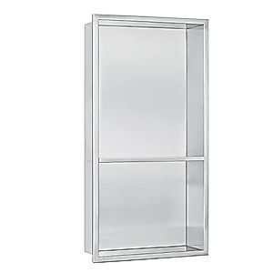 Neodrain No Tile Shower Niche, Stainless Steel Bathroom Shelf 25.1"x13.1" (Inner Size 24" X 12"), Two-Tier Stainless Niche, Bathroom Niche Cubby for Storage, No Tile Needed Recessed, (Brushed)