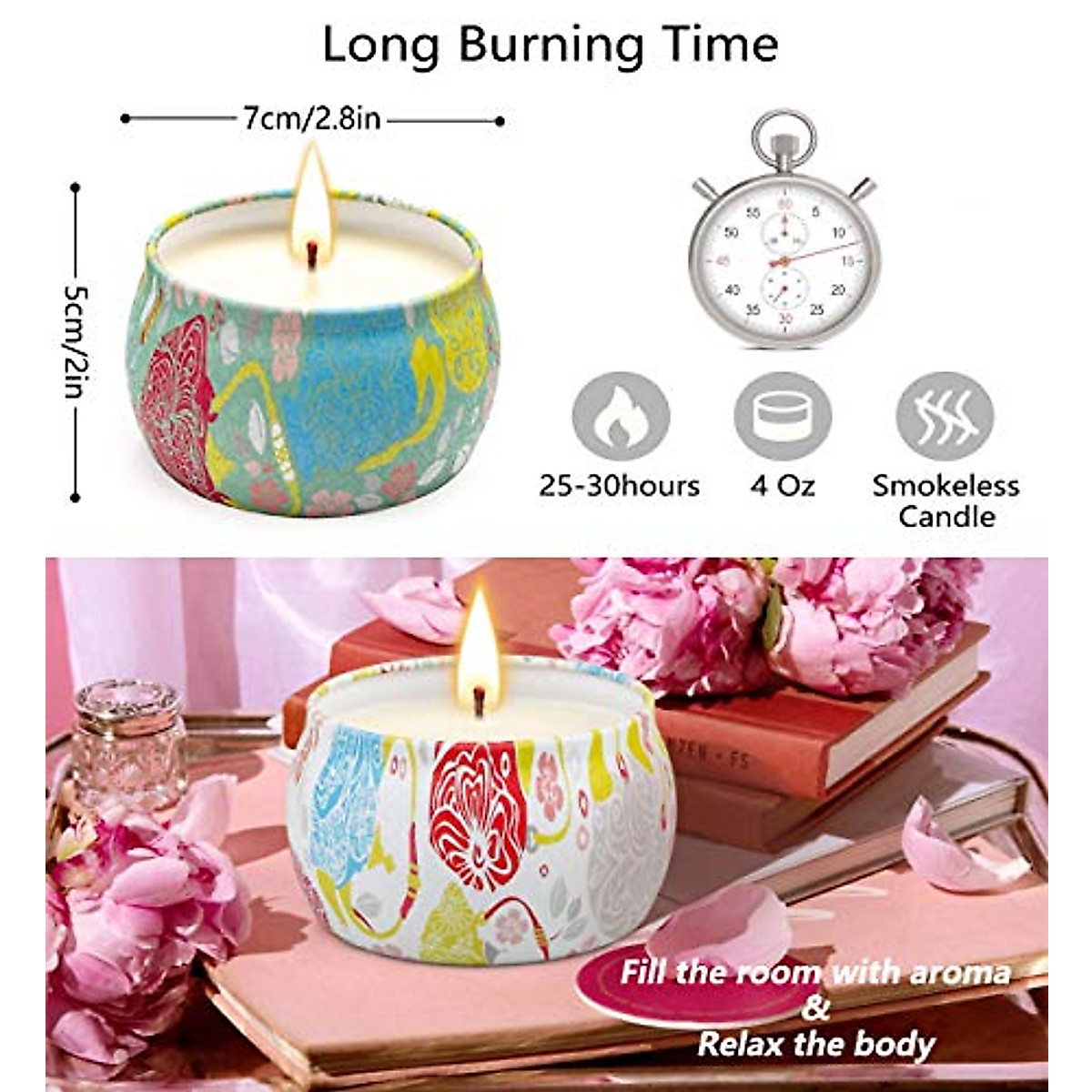 Scented Candles Gifts Set for Women,Gardenia, Lavender, Jasmine and Vanilla, Natural Soy Wax, Gifts on Anniversary, Valentine's Day and Mother's Day for Aromatherapy, Bath, Yoga, Spa