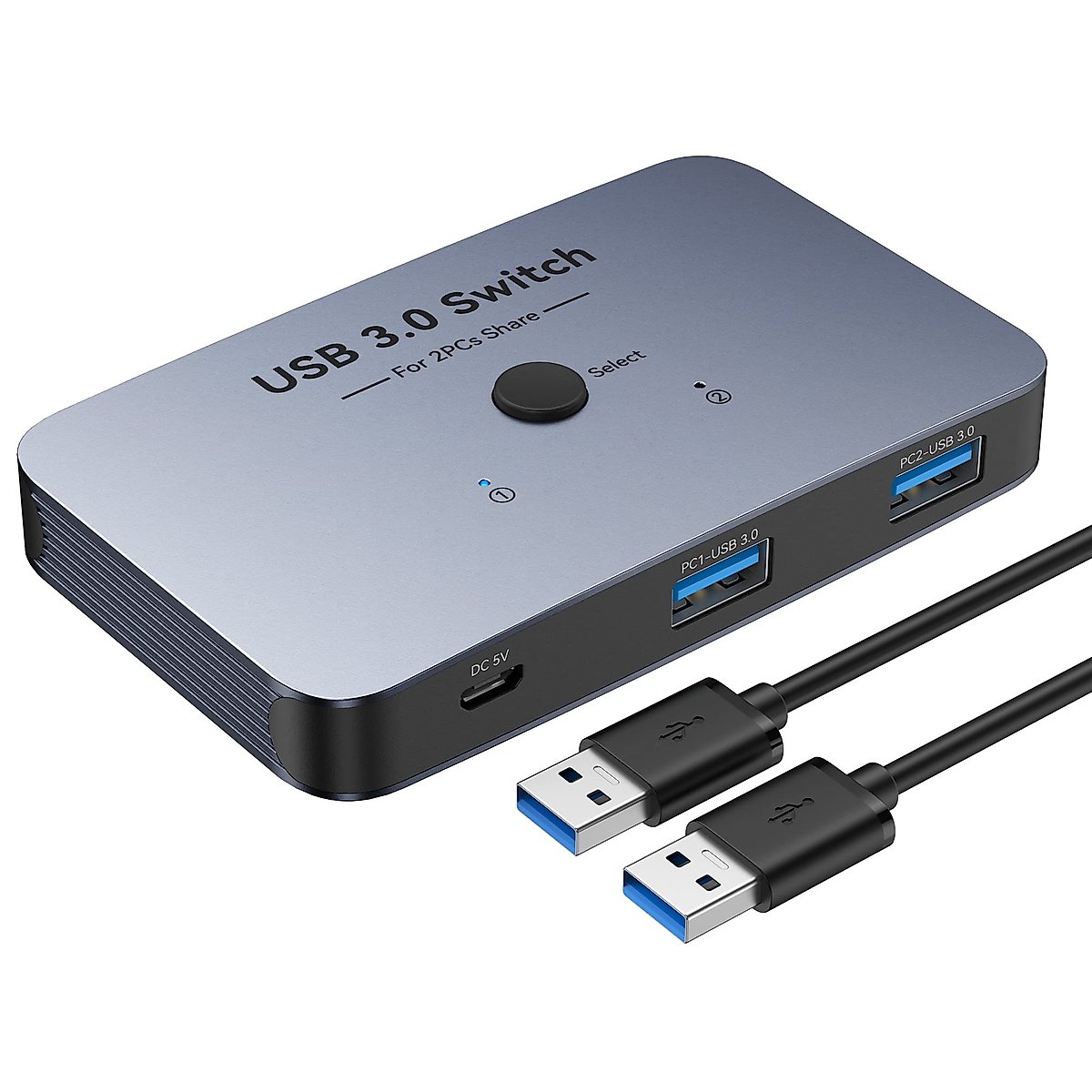 USB Switch 3.0 KVM Switch, ABLEWE Aluminum USB switcher 2 Computers Sharing 4 USB Devices for PC Printer Scanner Mouse Keyboard with 2 Pack USB 3.0 Cable