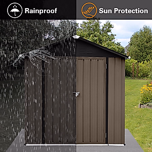 BOVONO Storage Sheds 6ftx4ft, Waterproof Metal Utility Tool Shed Storage House with Door & Lock, Perfect for Garden, Patio& Backyard (Brown + Black)
