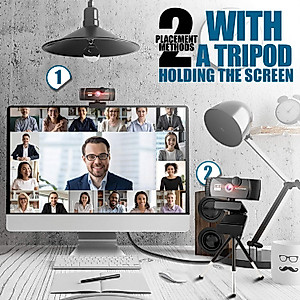 RERBO Camera and Microphone for Desktop Computer, AutoFocus 1080p Webcam with Tripod Stand and Privacy Cover FHD USB Web Camera for Video Conferencing Webcast 120-degree Wide Angle