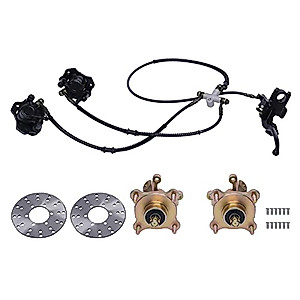 Go Kart Front Steering Conversion Kit Rear Axle Assembly Kit, ATV UTV Quad Gear Rack Joint Tie Rod & Wheel Assembly Knuckle Spindle Wheel Hub Kit (125-250CC ATV Front Steering)