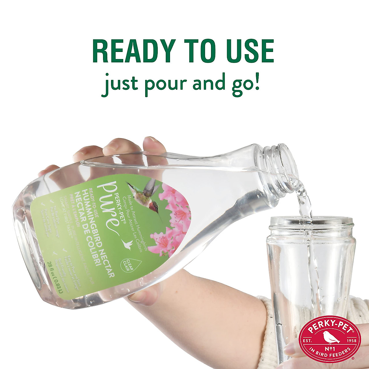 Perky-Pet Clear 297P Pure Ready-to-Use Hummingbird Nectar – 28 oz, 28 Fl Oz (Pack of 1)