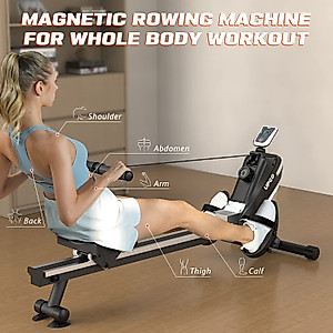 Upgo Rower Magnetic Rowing Machine Indoor Foldable Rower with 8 Level Adjustable Quiet Magnetic Resistance, Ergonomic Seat & LCD Monitor Cardio Exercise Training Max Weight 350 lbs