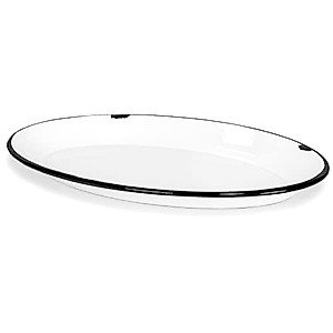 Red Co. Enamelware Metal Classic 13” Serving Oval Tray Platter, Distressed White/Black Rim