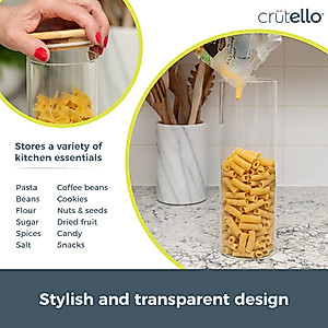 Crutello Glass Food Storage Containers with Bamboo Lids, 3 Pack - 72 Fluid oz Airtight Clear Kitchen Organization Canisters - A Family-Owned American Brand