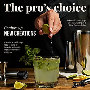 Mixology & Craft Bartender Kit - 13 Piece Set Including Stainless Steel Cocktail Making with Bar Stand & Boston Shaker, Perfect for Drink Mixing at Home, Plus Exclusive Recipe Cards