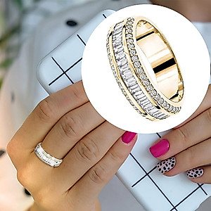 Three Rows Simulated Diamond Wedding Band Ring 14K Gold Cubic Zirconia Ring for Women